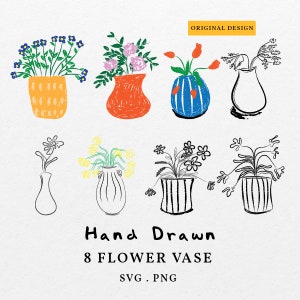 Hand Drawn Flower Vase Line Art – Botanical SVG PNG Bundle - Etsy