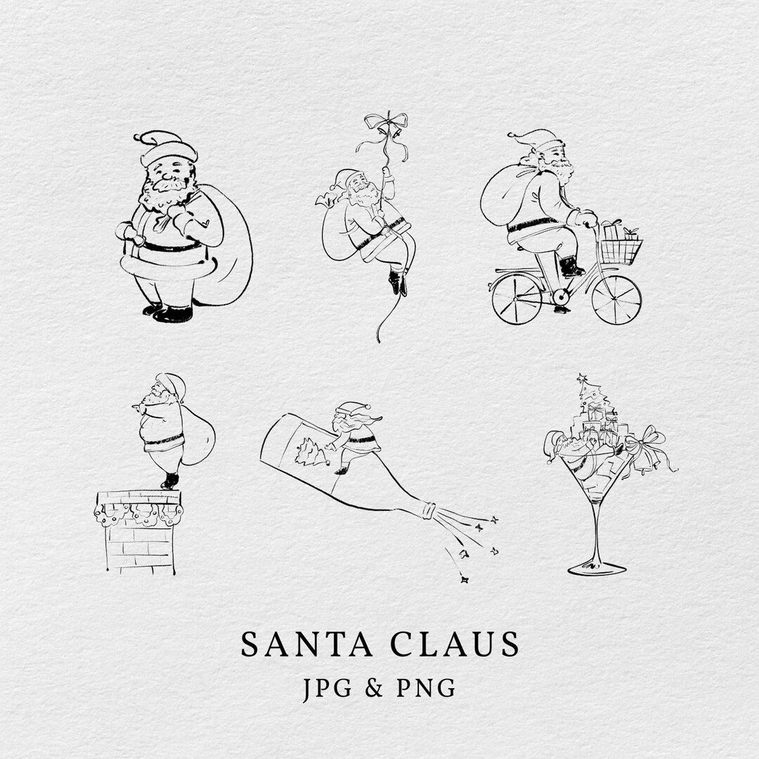 Hand-drawn Santa Claus Clip Art – Christmas Doodle Illustrations (PNG ...