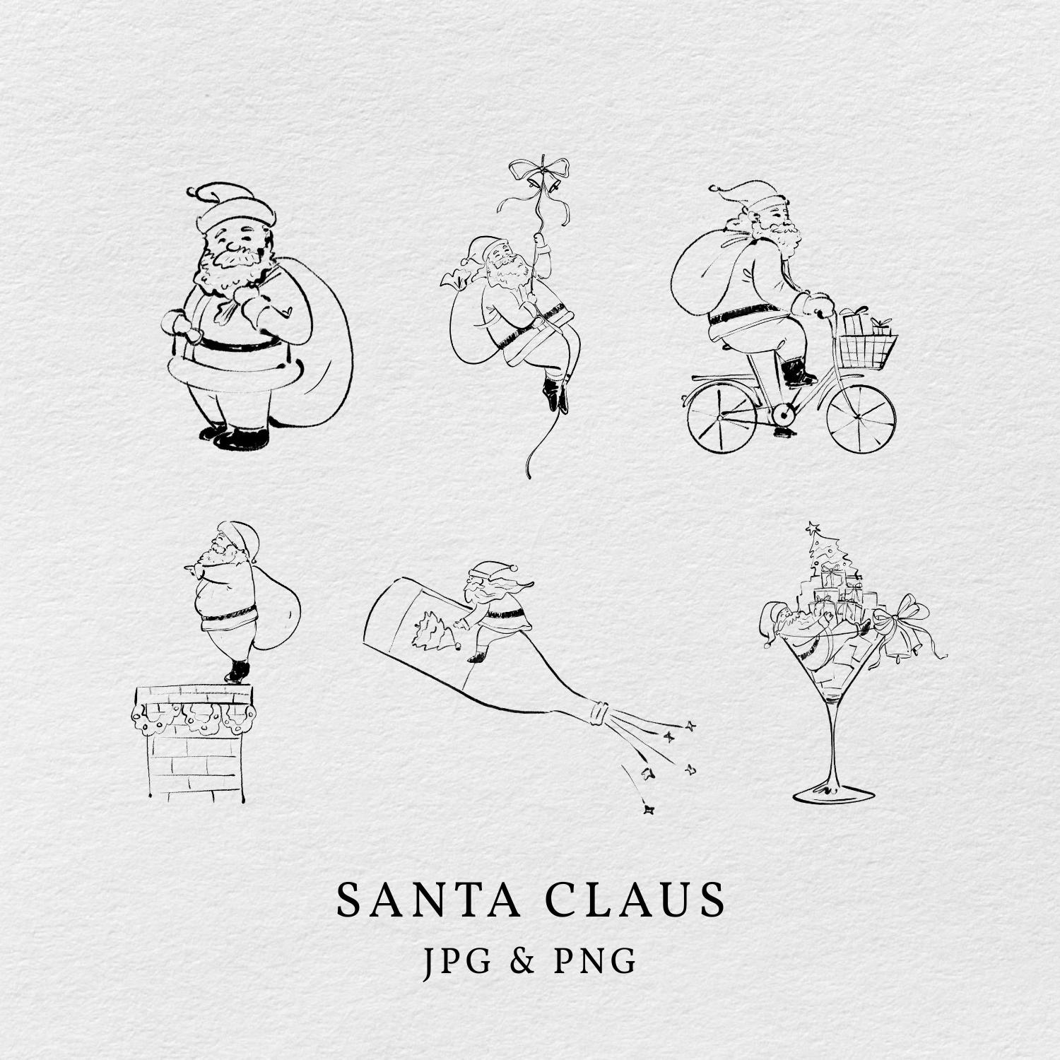 Hand-drawn Santa Claus Clip Art – Christmas Doodle Illustrations (PNG ...