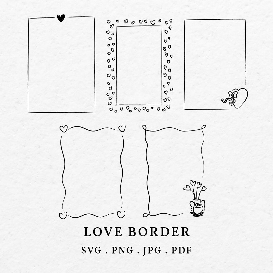 Heart Love Border Illustration Bundle SVG PNG - Hand Drawn Whimsical ...