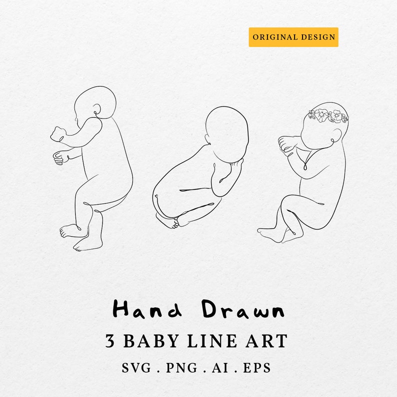 Baby Line Art Illustration SVG PNG, Newborn Babies Line Drawing Clip ...