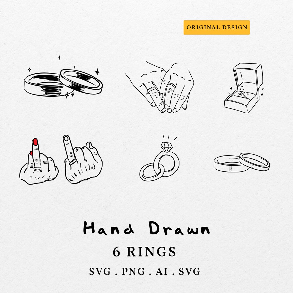 Bundle Hand Drawn Wedding Rings SVG PNG Marriage Finger - Etsy