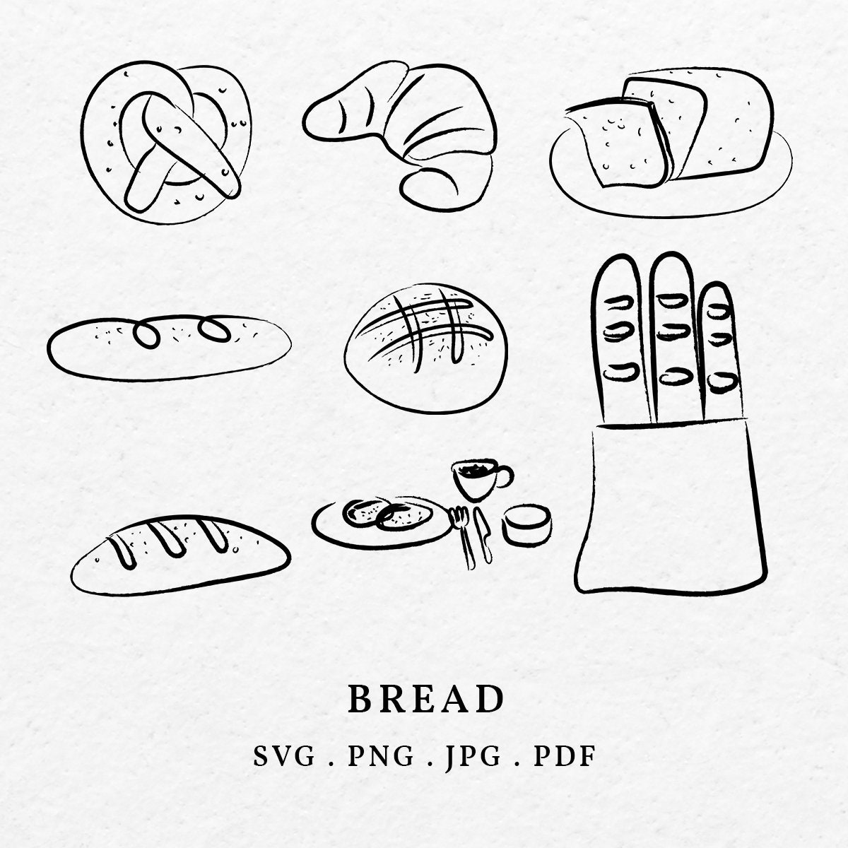 French Bread Illustration SVG PNG Bundle Hand Drawn Baked French ...