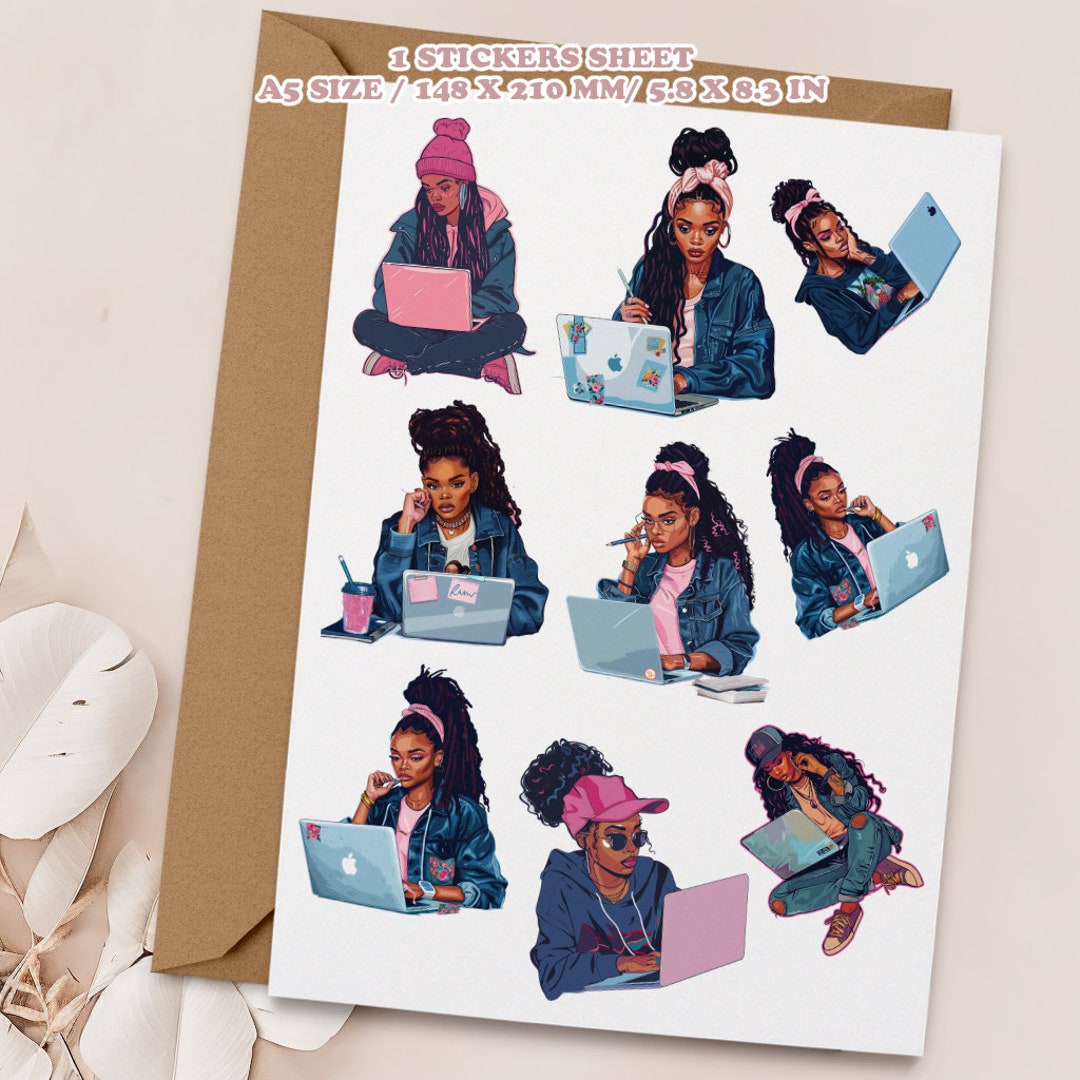 Black Girl Planner Stickers, Business Woman Sticker Set, Home Office ...