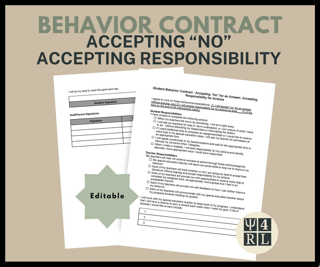 Student Behavior Contract - Accepting "no" for an Answer; Accepting ...