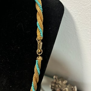 Vintage Gold Tone Chain Turquoise Color Seed Beads Braided Necklace - Etsy
