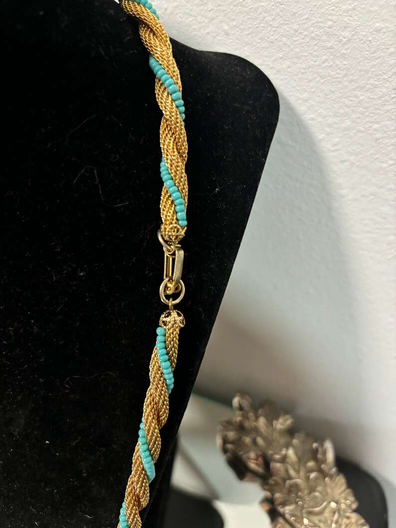 Vintage Gold Tone Chain Turquoise Color Seed Beads Braided Necklace - Etsy