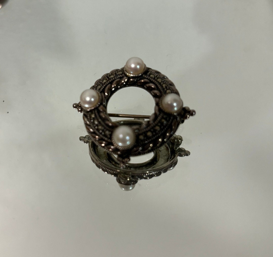 Vintage Judith Jack Sterling Silver Marcasite & Pearls Brooch Pin - Etsy
