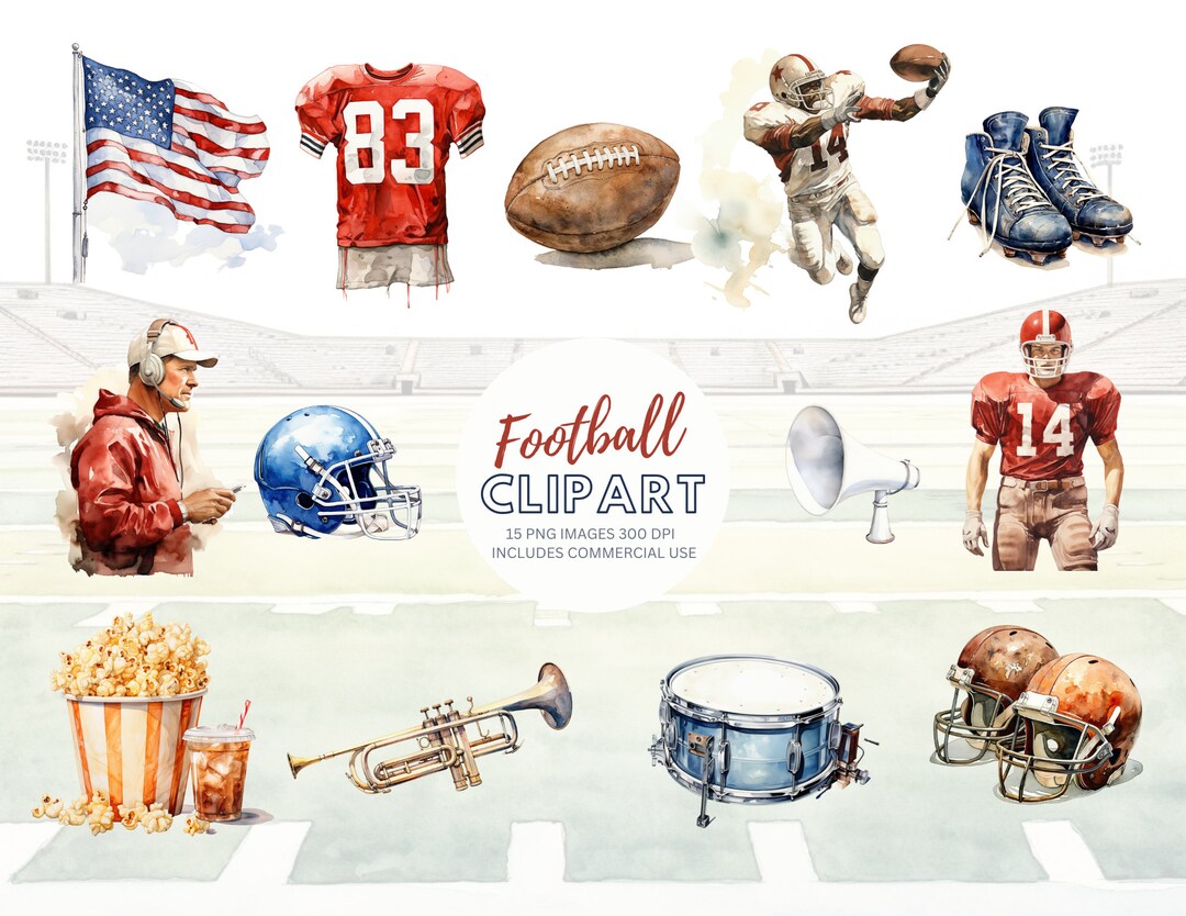 Vintage Football Watercolor Clipart - 15 High Res Images - Etsy