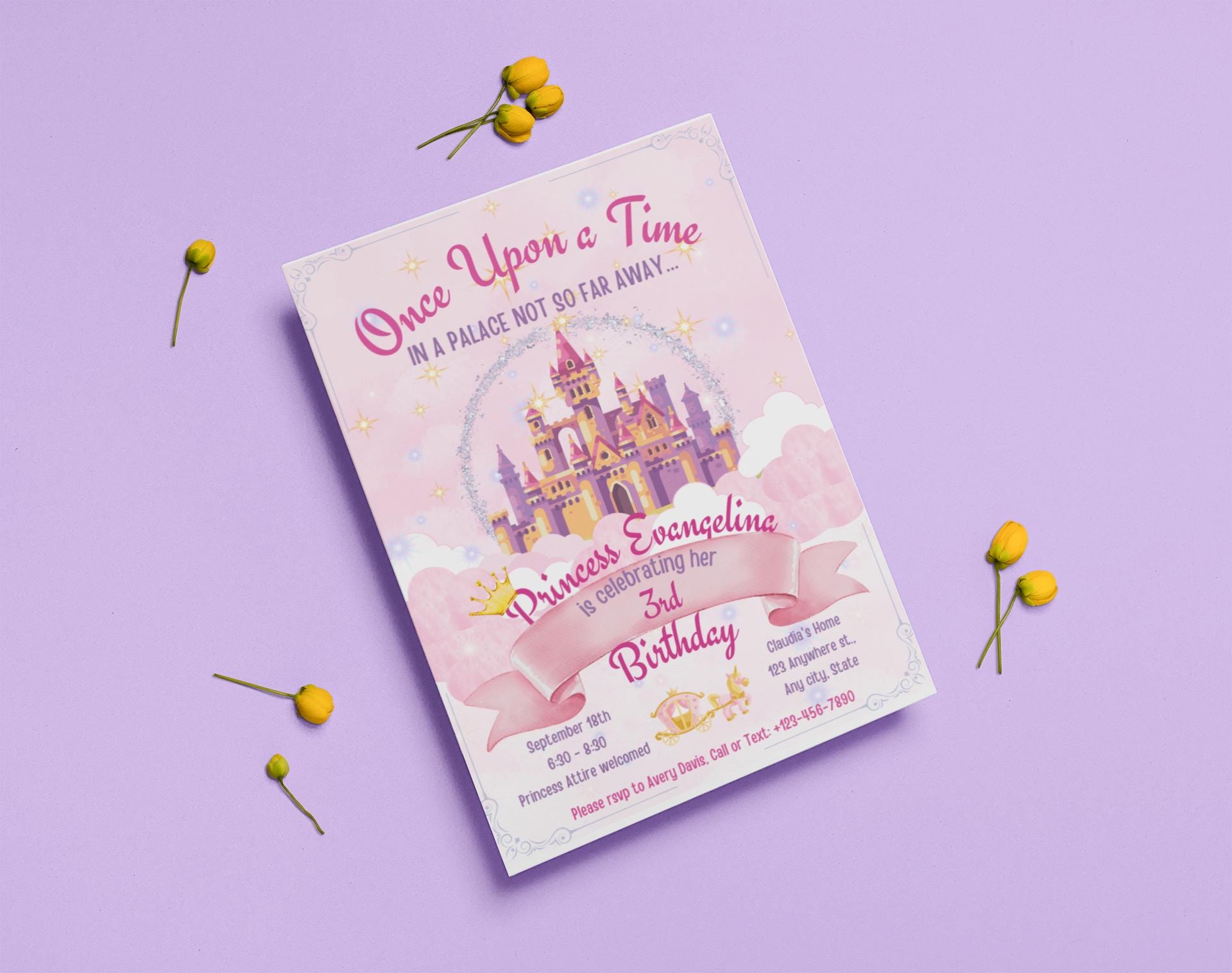 Once Upon a Time Invite| Princess Theme Invite| Editable Digital ...