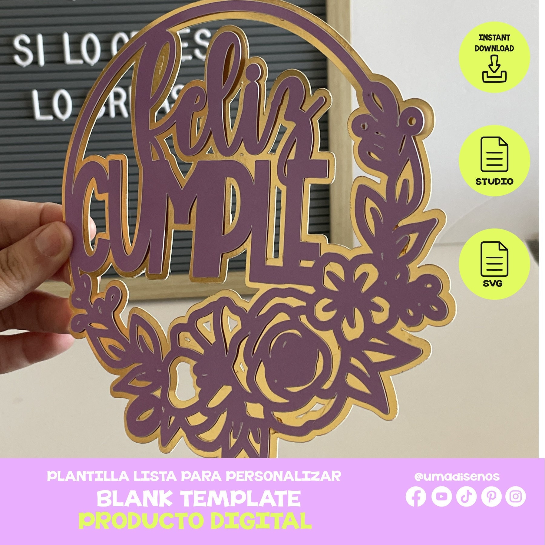 Feliz Cumpleaños Cake topper SVG Floral Feliz Cumple Cut file Cameo ...
