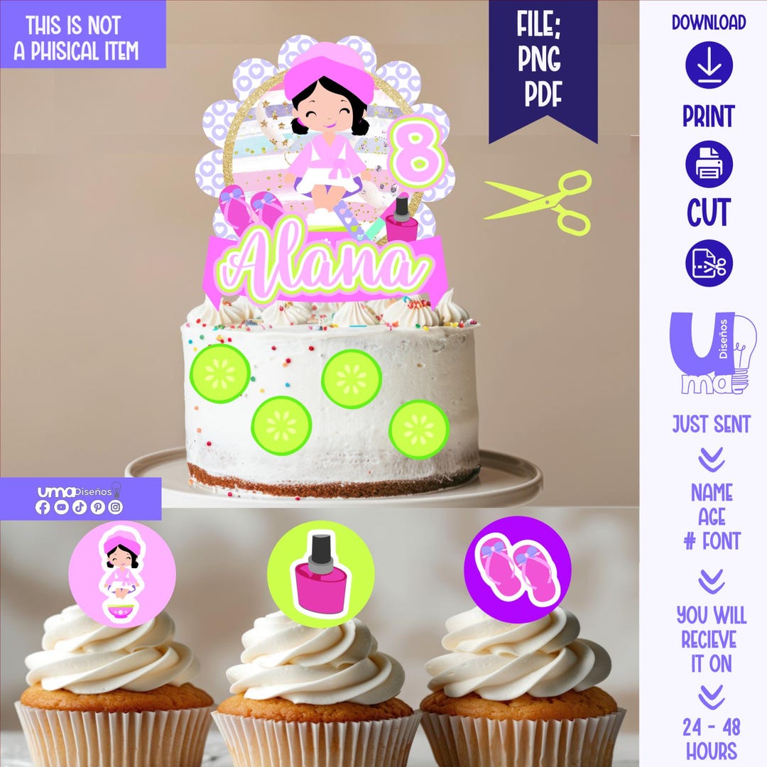 Printable Spa Day Cake Topper – Perfect for Kids Parties | Free Cupcake ...