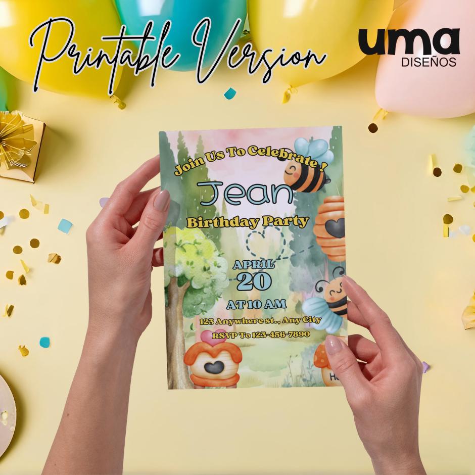BEE PRINTABLE Editable Bumblebee Birthday Invitation Template Honeycomb ...