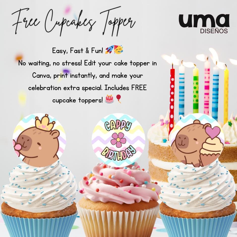 Cappy Birthday Capybara Cake Topper Editable – Cute Cappy Birthday ...