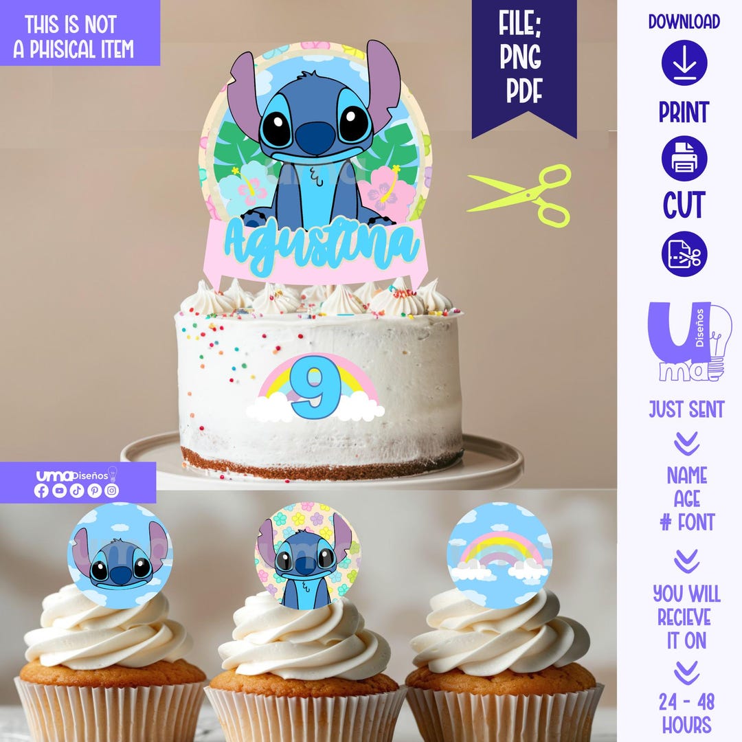 Printable Stitch Cake Topper Customizable Cake Toppers Personalized ...