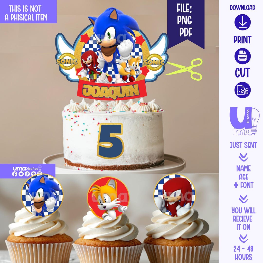 Printable Sonic Cake Topper Customizable Cake Toppers Personalized ...
