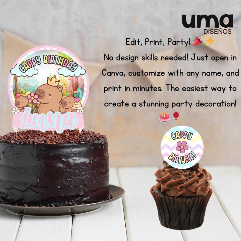 Cappy Birthday Capybara Cake Topper Editable – Cute Cappy Birthday ...