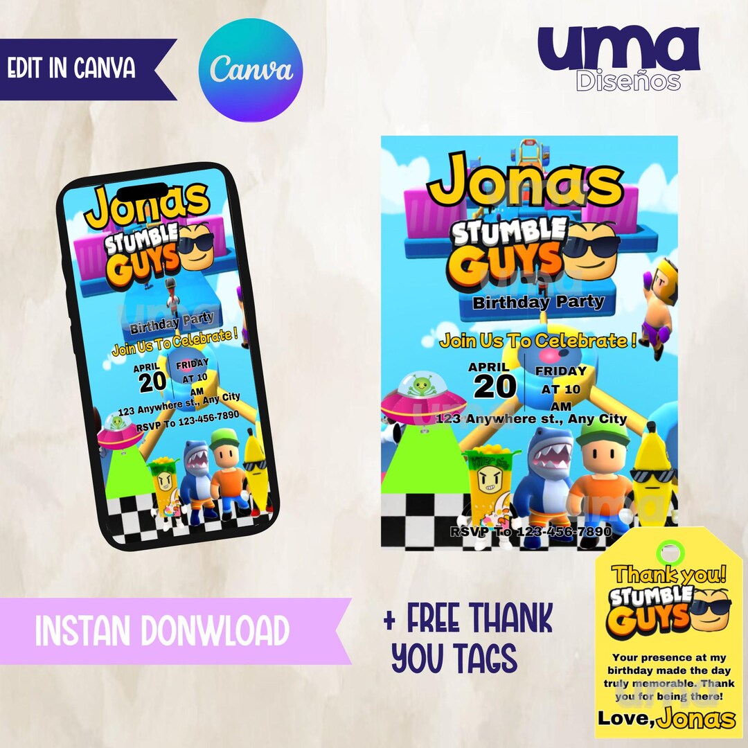 Stumble Guys PRINTABLE INVITE Video Game Birthday Invitation Template ...