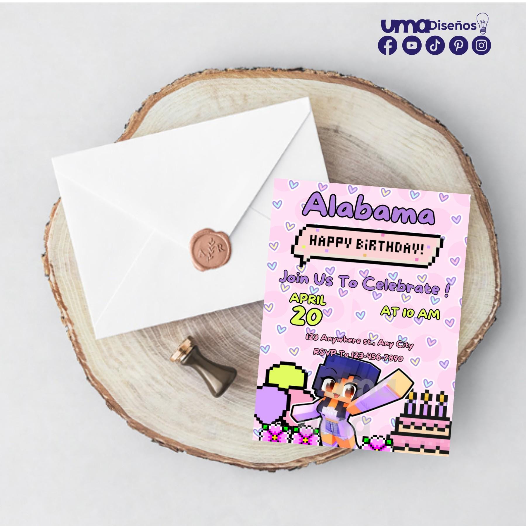 APHMAU PRINTABLE Editable Minecrafter Girl Birthday Invitation Template ...