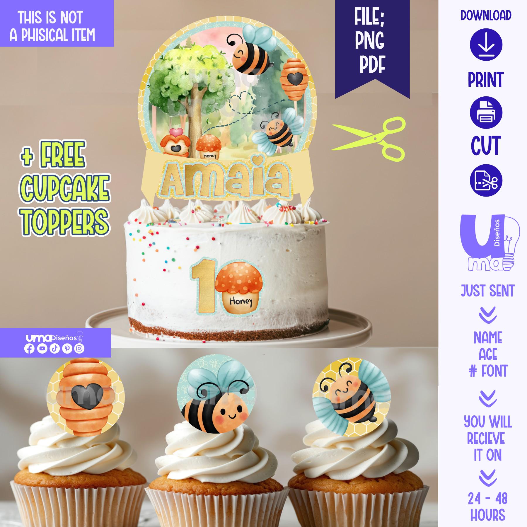 Bee Party Printable Bees Cake Topper Free Cupcake Toppers Bee Baby Cake ...