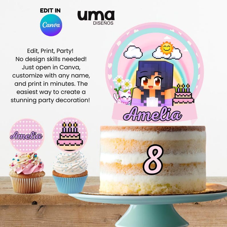 Aphmau Birthday Party Decorations Bundle Editable Canva Template ...