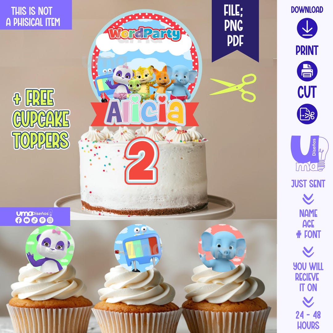 Word Party Printable Word Cake Topper Free Cupcake Toppers Word Party ...