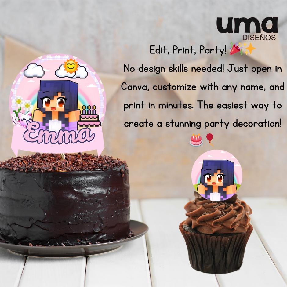 Aphmau Cake Topper Customizable Cake Toppers Personalized Cupcake ...