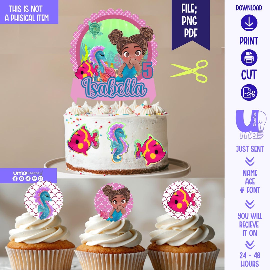 Printable Mermaid Cake Topper – Perfect for Kids Parties | Free Cupcake ...