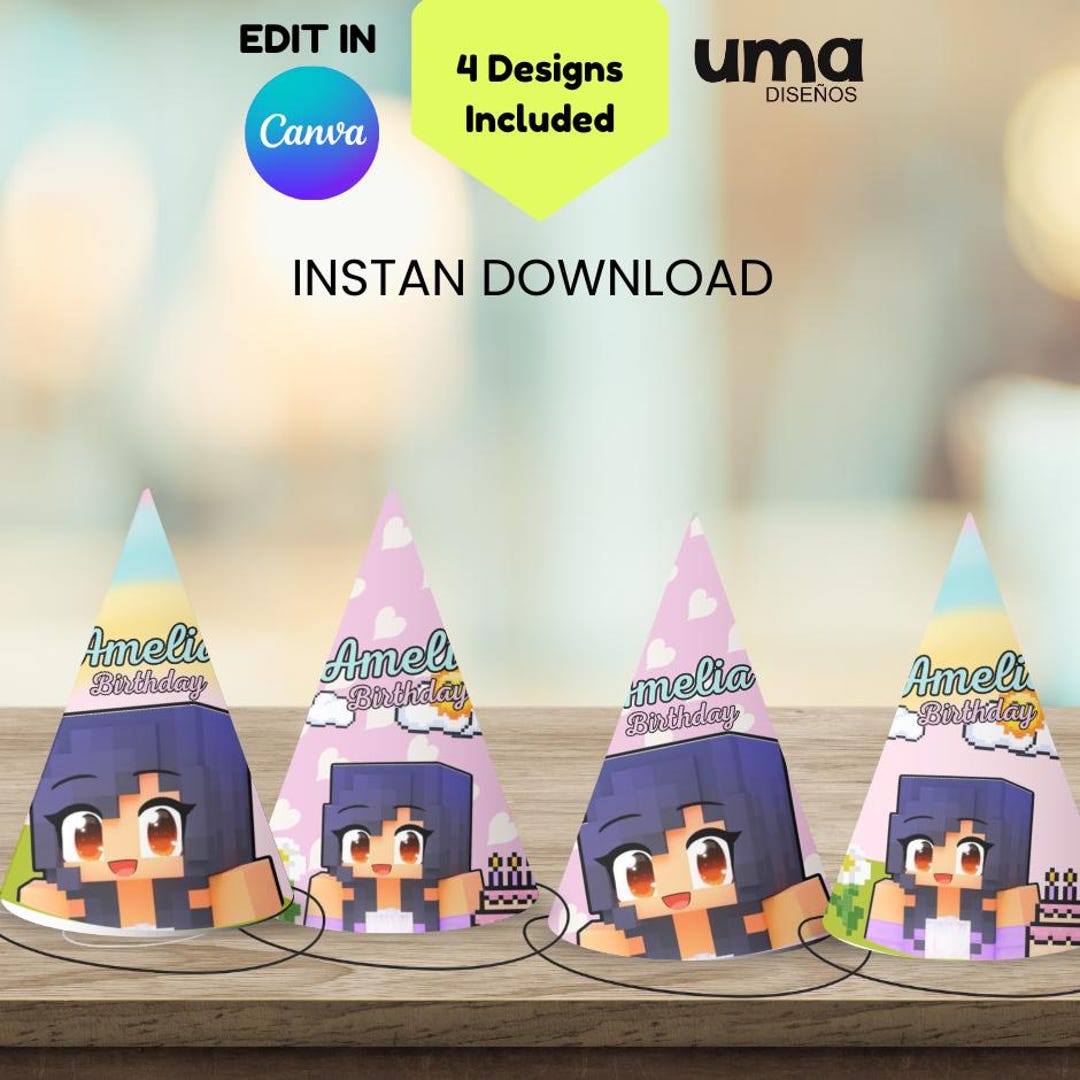 Aphmau Party Hat Printable, Editable Aphmau Birthday Hat, Kids Gaming ...