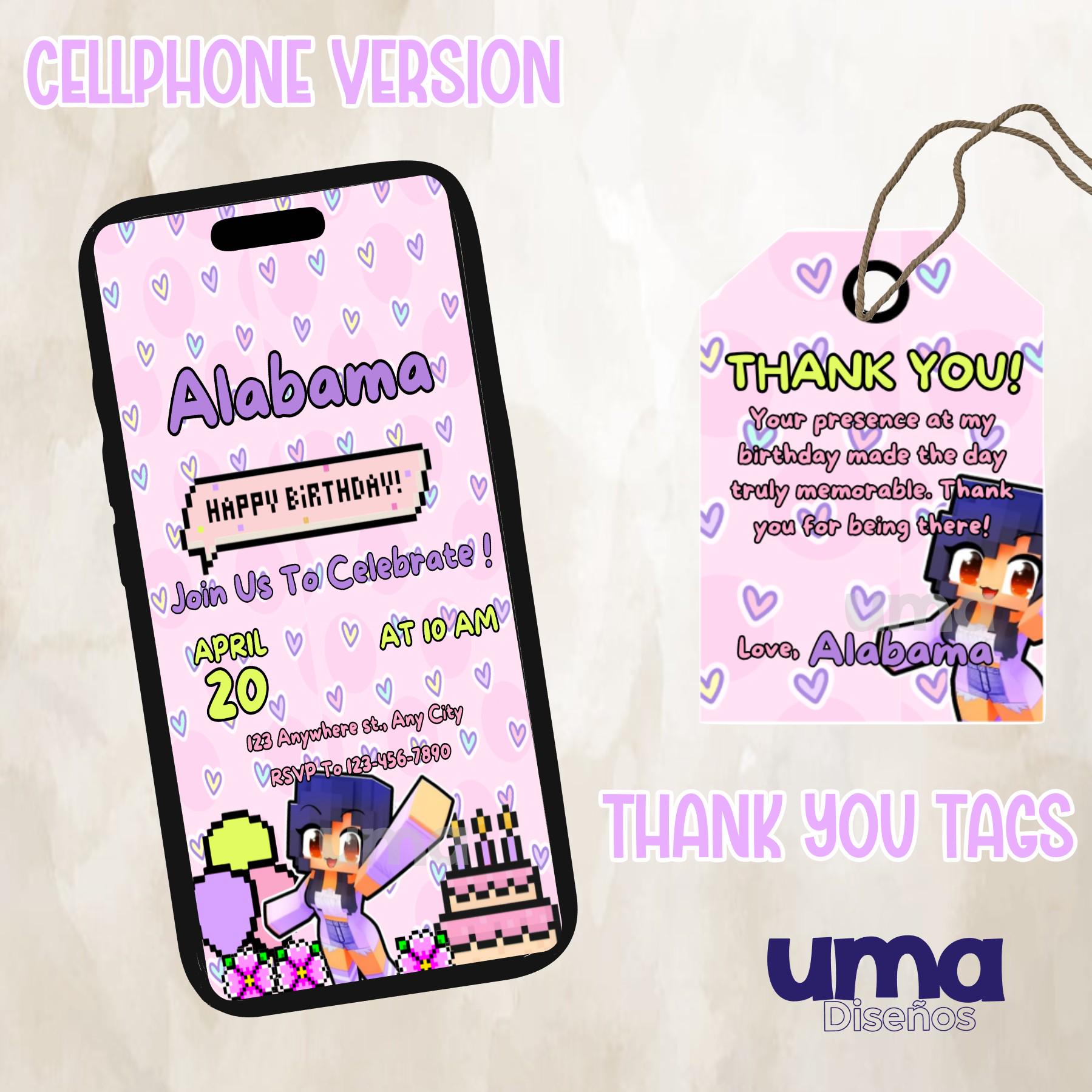 APHMAU PRINTABLE Editable Minecrafter Girl Birthday Invitation Template ...