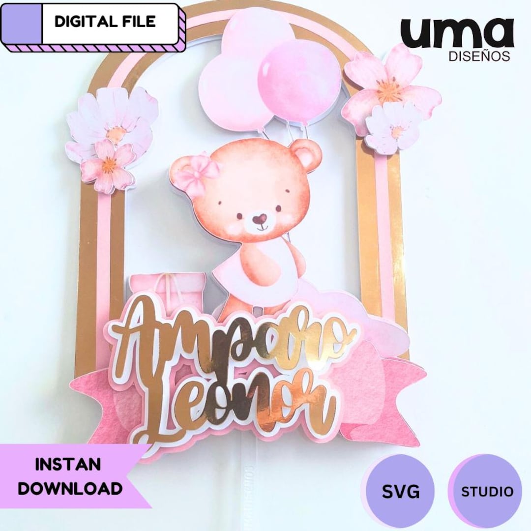 Pink Bear Cake Topper Pink Bear SVG Cake Topper Cameo SVG Cut File Cute ...