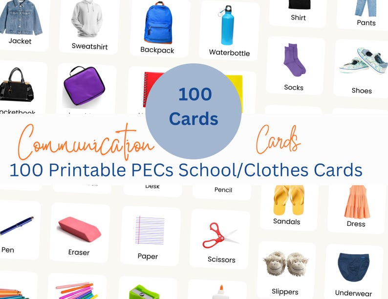 100 Printable PECS School and Clothing Communication Cards, Autism ...