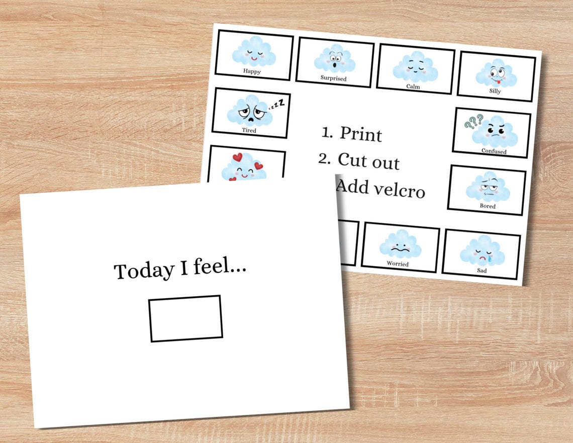 Kids Feelings Chart, Set of 2 Feelings Posters, Printable Velcro ...
