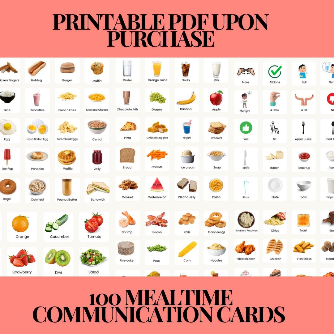 100 Printable PECS Mealtime Communication Cards, Autism Communication ...