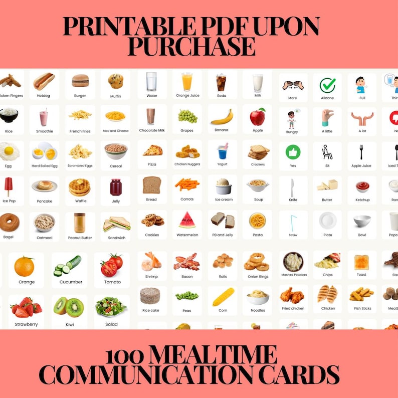 100 Printable PECS Mealtime Communication Cards, Autism Communication ...