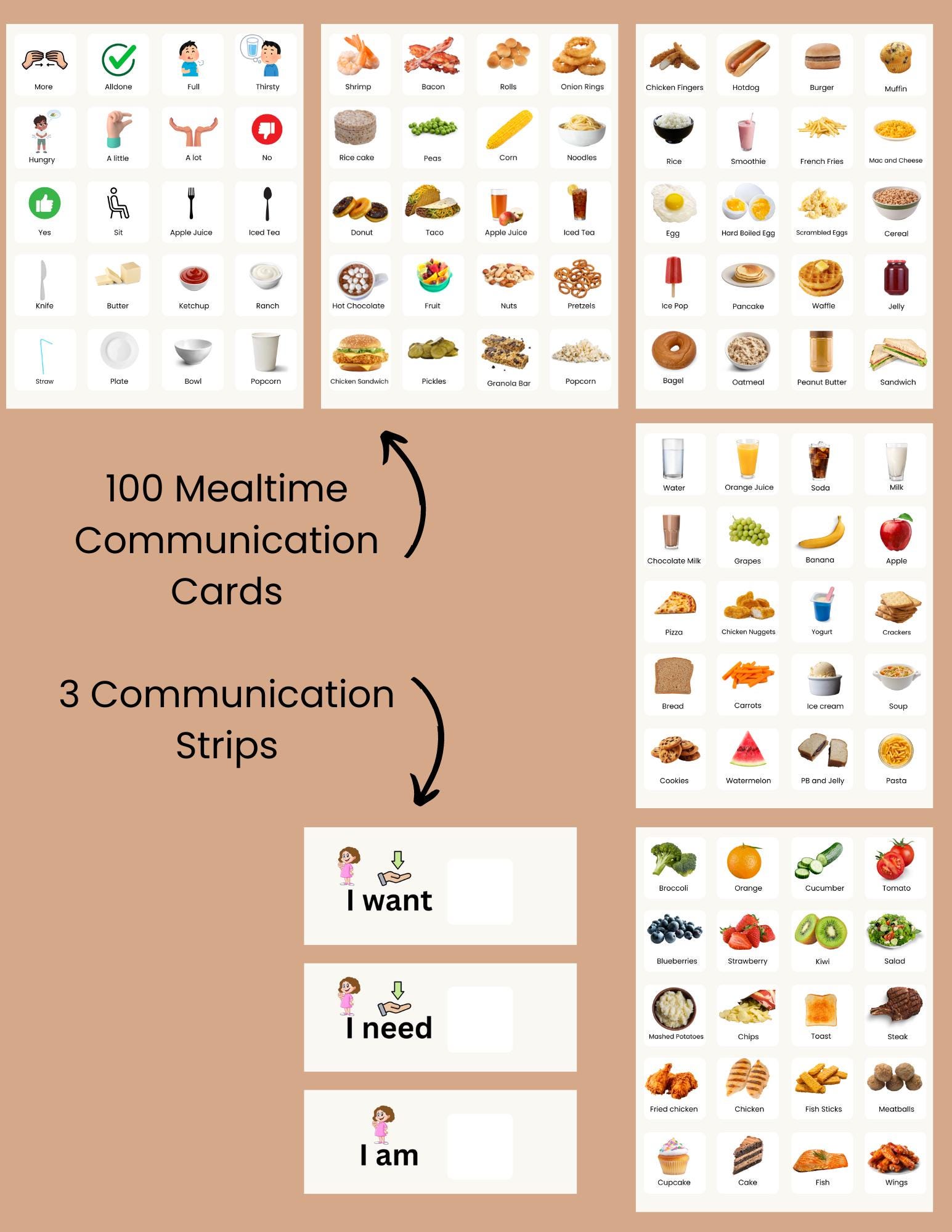 100 Printable PECS Mealtime Communication Cards, Autism Communication ...