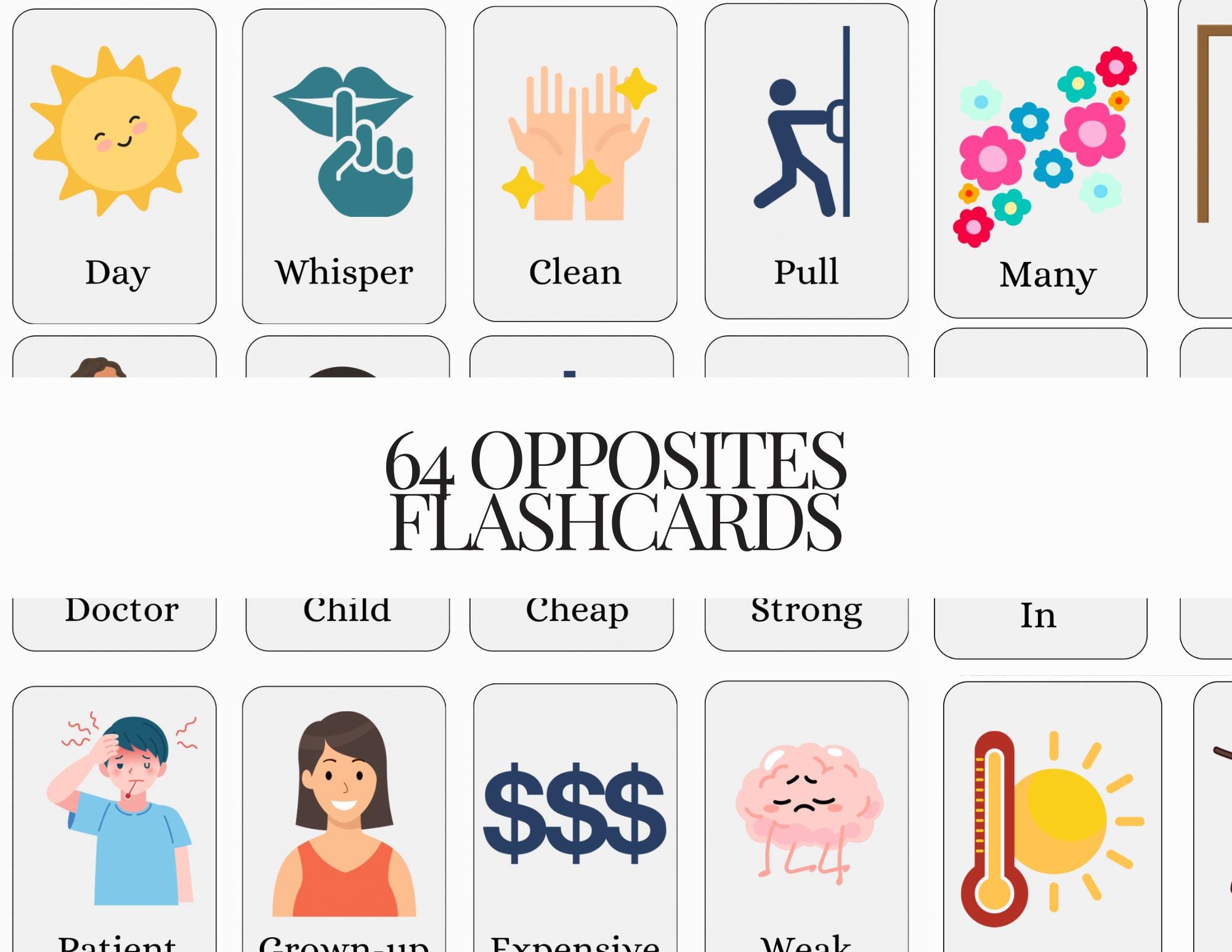 Opposites Flashcards for Kids, 84 Opposites Cards, Homeschool ...