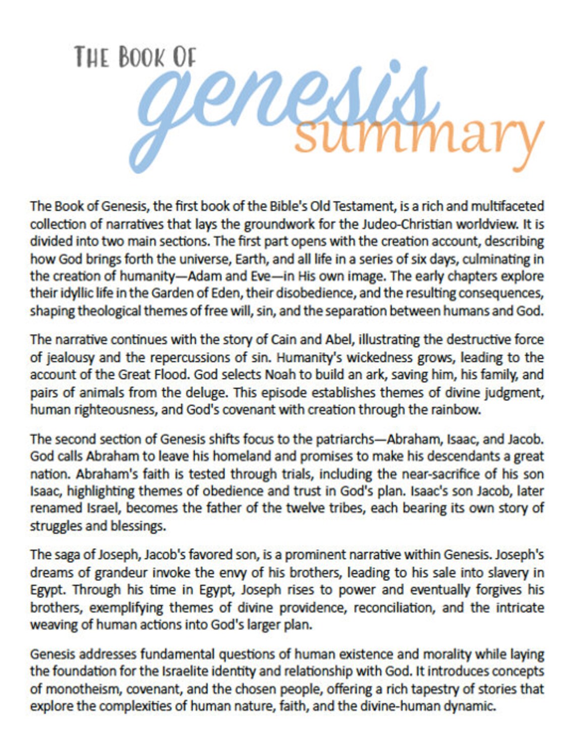 Comprehensive Bible Summary by Book - Etsy