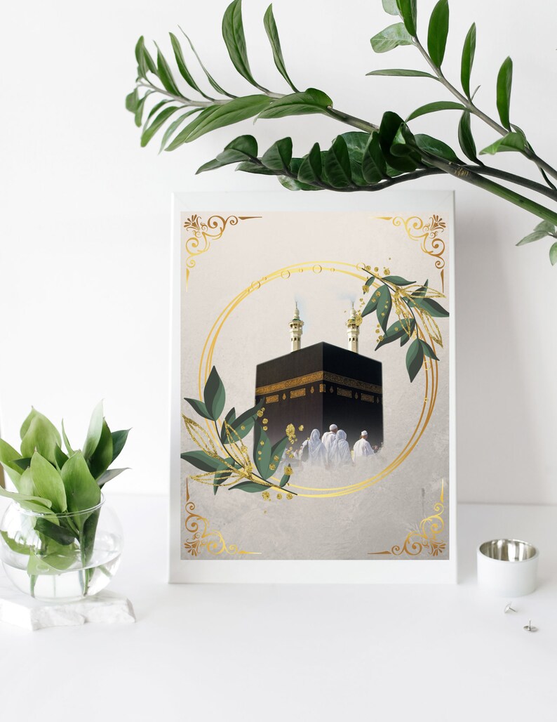 3 Piece Beautiful Printable Kaaba Art With Gold Allah and Muhammad - Etsy