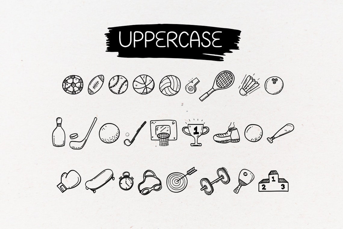 Sports Doodle Dingbats Fonts, Cute Font, Cricut Dingbats, Sports ...