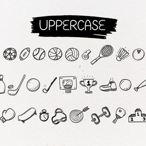 Sports Doodle Dingbats Fonts, Cute Font, Cricut Dingbats, Sports ...