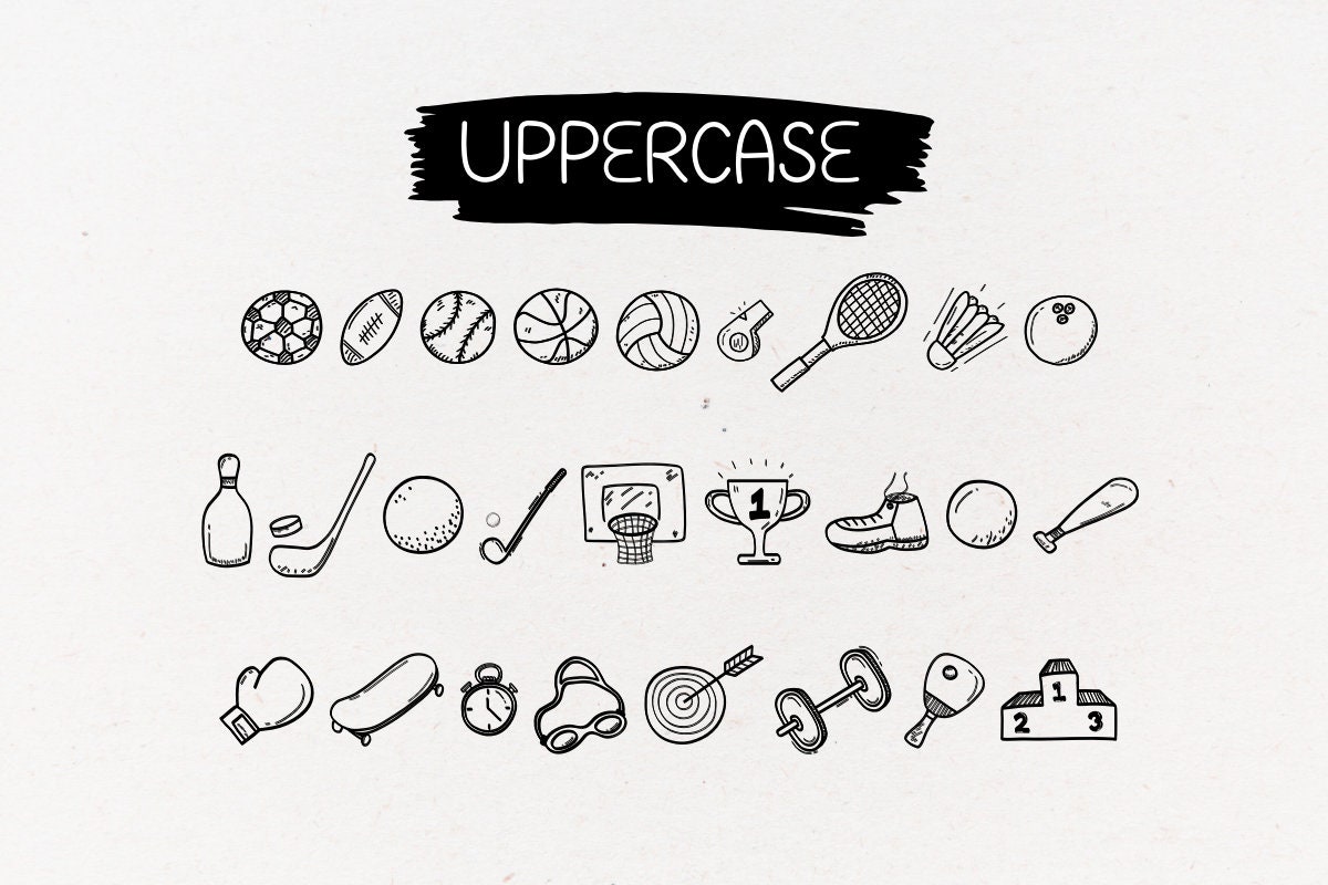 Sports Doodle Dingbats Fonts, Cute Font, Cricut Dingbats, Sports ...