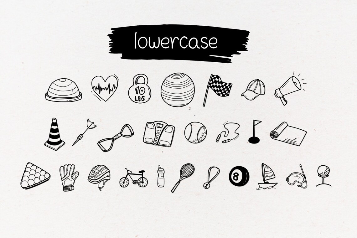 Sports Doodle Dingbats Fonts, Cute Font, Cricut Dingbats, Sports ...