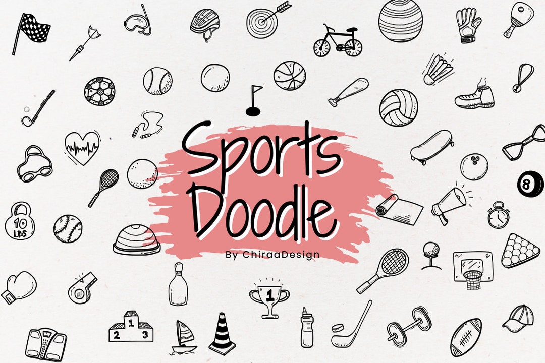 Sports Doodle Dingbats Fonts, Cute Font, Cricut Dingbats, Sports ...