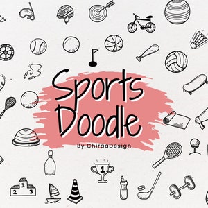 Sports Doodle Dingbats Fonts, Cute Font, Cricut Dingbats, Sports ...