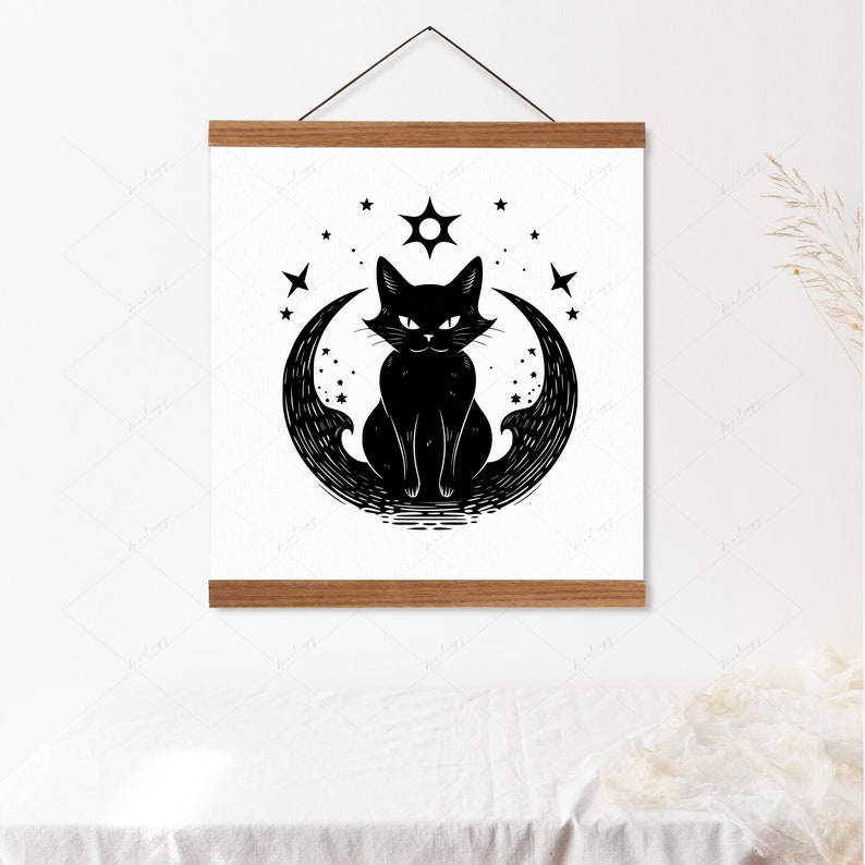 Black Cat SVG, Witchy Sublimation Design, Mystical Cat Vector File ...