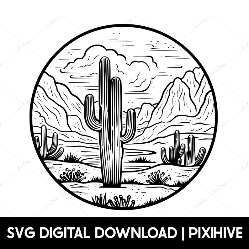 Boho Cactus SVG File, Succulent SVG, Cactus Clipart, Desert Scene SVG ...