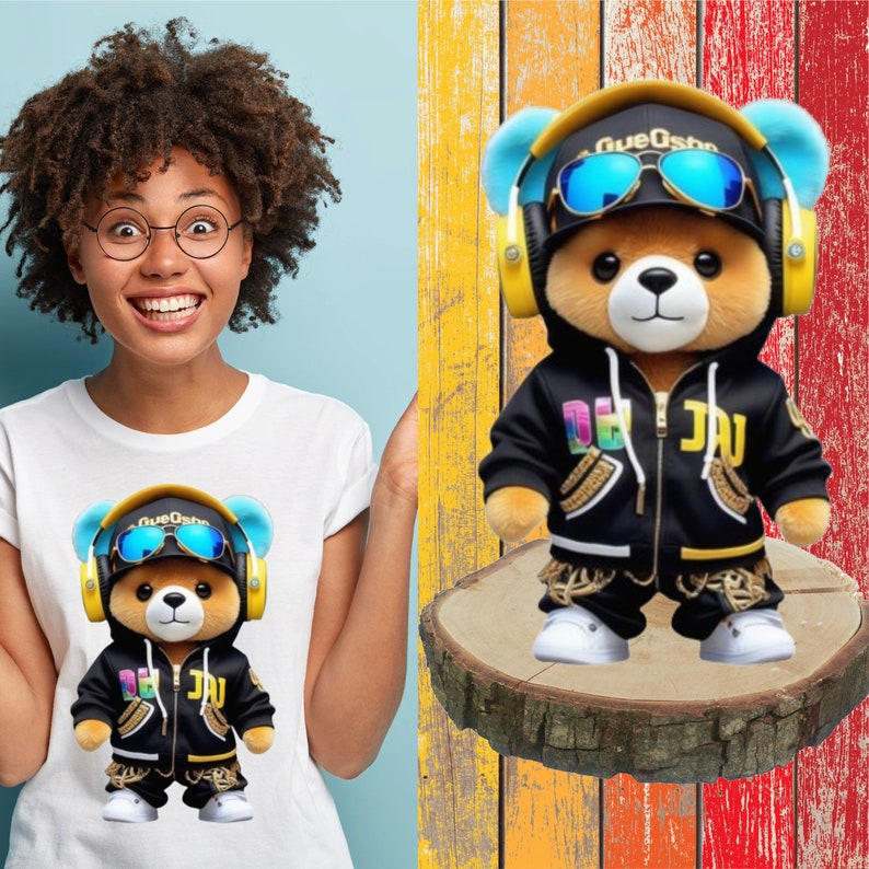 Oso Hip Hop, Oso de peluche SVG con gafas, oso con auriculares estilo ...