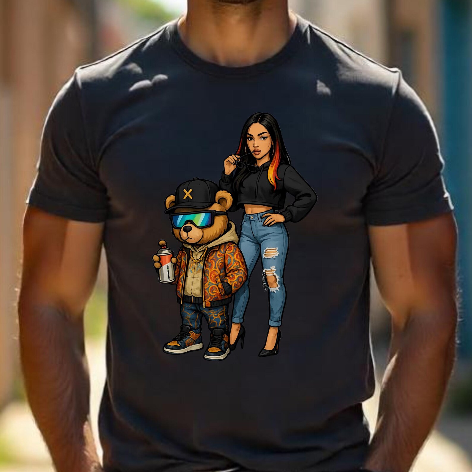 Graffiti Teddy Bear and Baddie PNG Girl, Hip Hop Coquette Digital Art ...