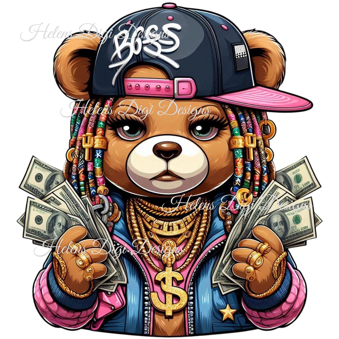 Girl Boss Teddy Bear PNG for Sublimation, Urban Teddy Bear With Money ...